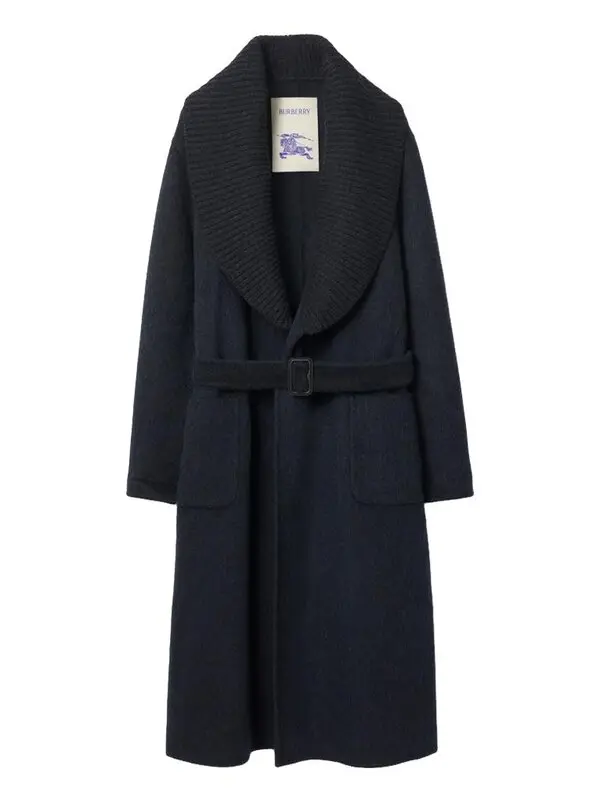 Burberry Wool Mohair Blend Oversized Coat - Night Grey Melange