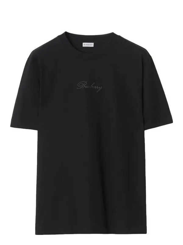 Burberry Check Cursive Logo Cotton T-shirt - Black