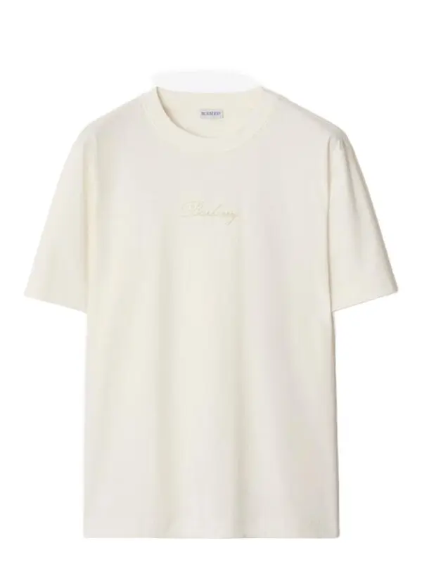 Burberry Check Cursive Logo Cotton T-shirt - Chalk White