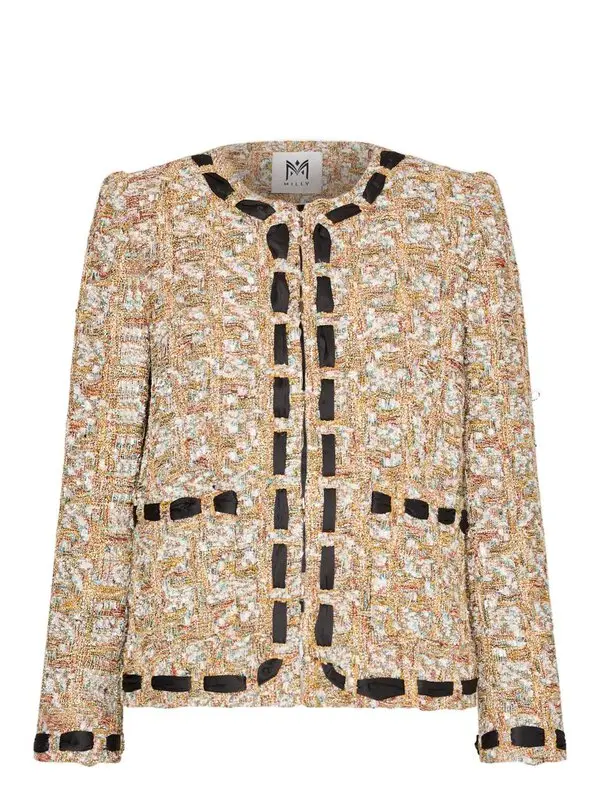 MILLY Tweed Ribbon Jacket - Gold