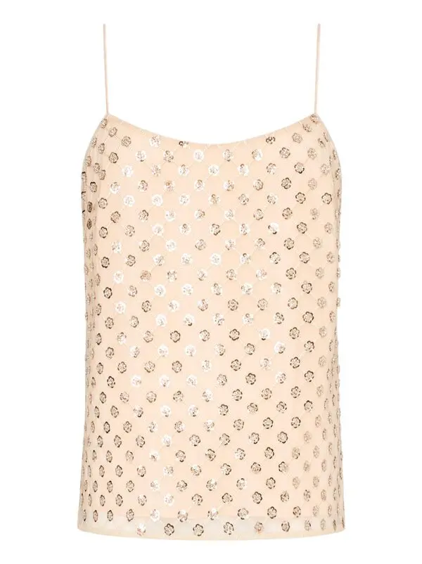 MILLY Rylan Sequin Embroidered Sleeveless Tank Top - Nude