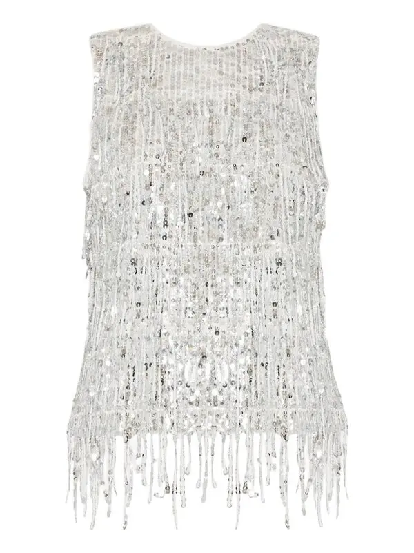 MILLY Royce Fringe Sequin Sleeveless Top - Silver