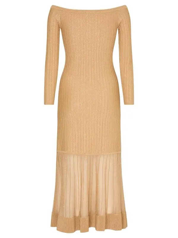 MILLY Rudy Off-the-shoulder Knit Midi Dress - Gold
