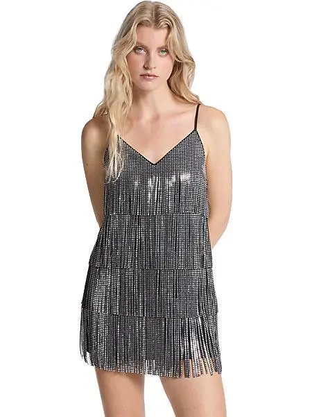 Michael Kors Studded Fringe Slip Dress - Black