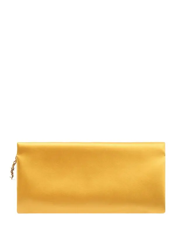 Saint Laurent Satin Clutch With Gold-tone Charm - Yellow