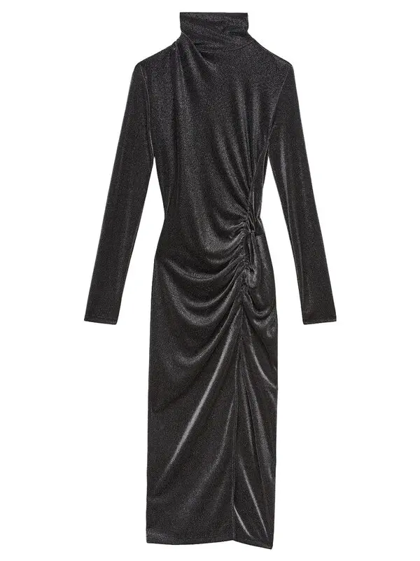 MARANT ETOILE Jenisa Long Slit Lurex Jersey Dress - Gun Metal