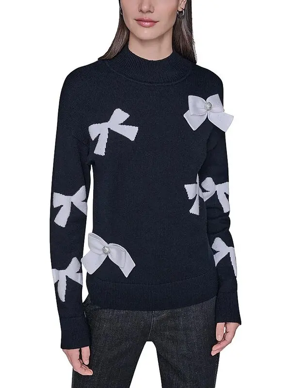 Karl Lagerfeld Paris 3d Bow Mock Neck Sweater - Black/soft White