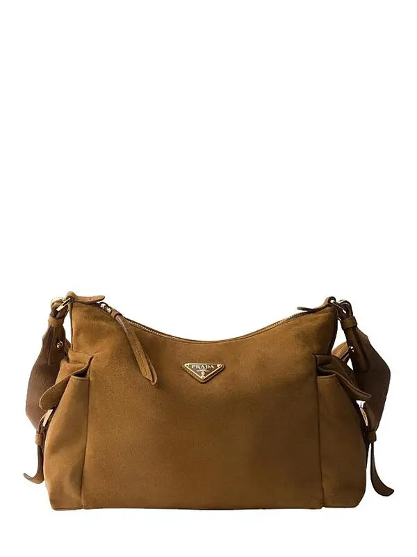 Prada Large Suede Bag - Brown