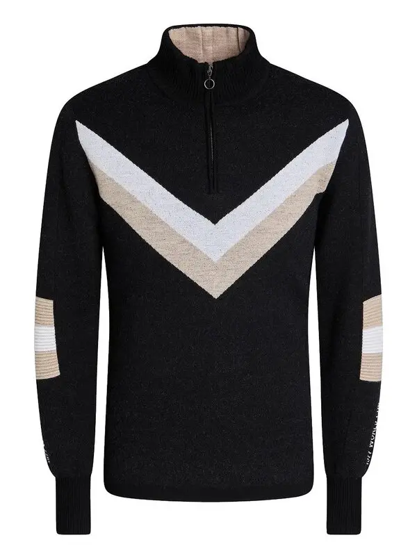 WE NORWEGIANS Hafjell Striped Merino Wool Half-zip Sweater - Black