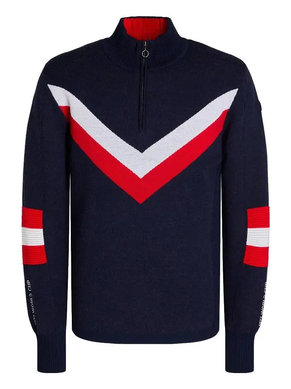 WE NORWEGIANS Hafjell Striped Merino Wool Half-zip Sweater - Navy