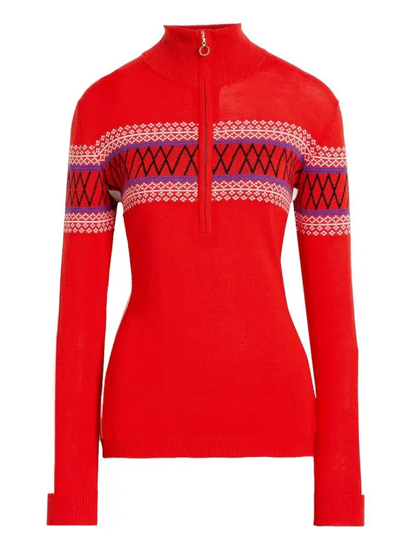WE NORWEGIANS Intarsia Merino Wool Half-zip Sweater - Tomato Red