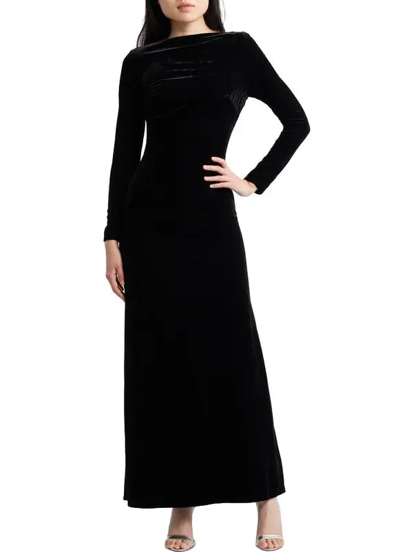 SONYA MODA Fiore Cutout Velvet Maxi Dress - Black