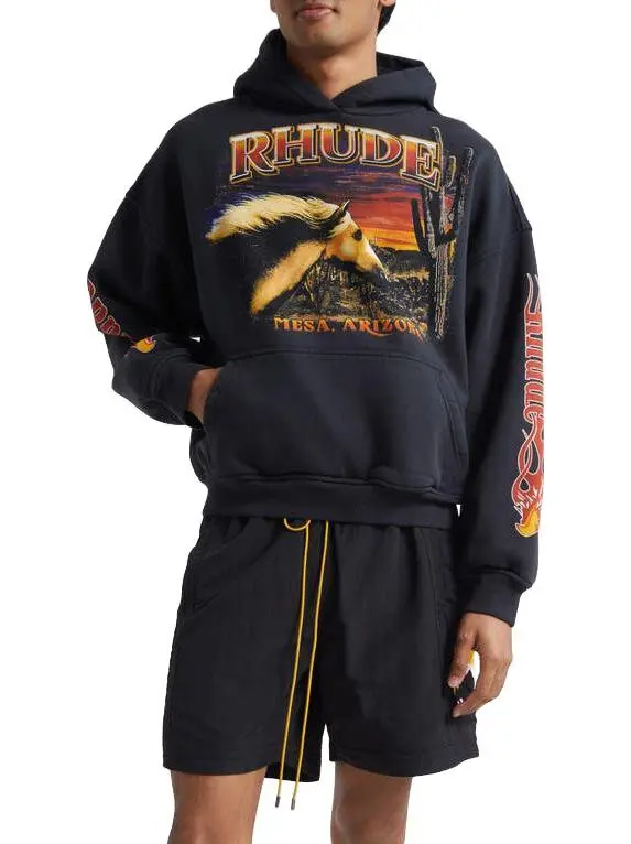 Rhude Mesa Stallion Graphic Hoodie - Vintage Black/red/yellow