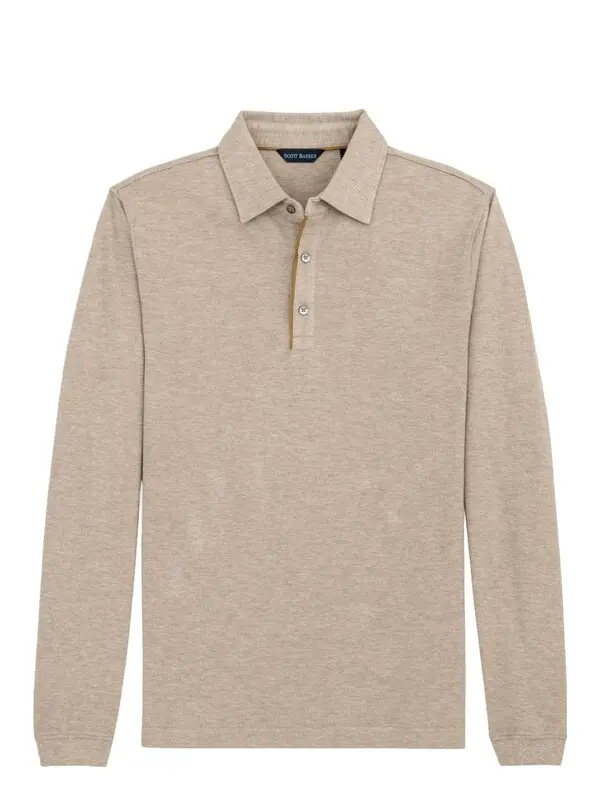 Scott Barber Cotton & Wool Piqué Long Sleeve Polo - Camel Heather