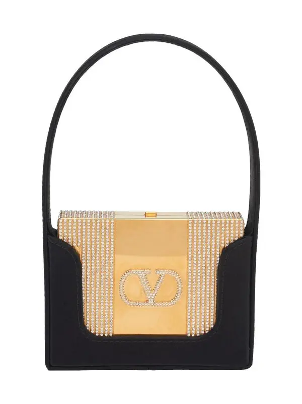 Valentino Garavani Minaumorphe Minaudière Convertible Clutch - Antique Brass-crystal/nero