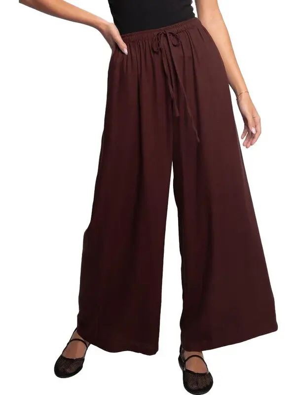 PETAL & PUP Drawstring Wide Leg Pants - Chocolate