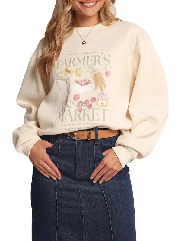 PETAL & PUP Farmer's Market Graphic Sweatshirt - Cream