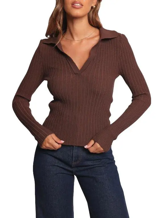 PETAL & PUP Emmerson Rib Collared Sweater - Chocolate