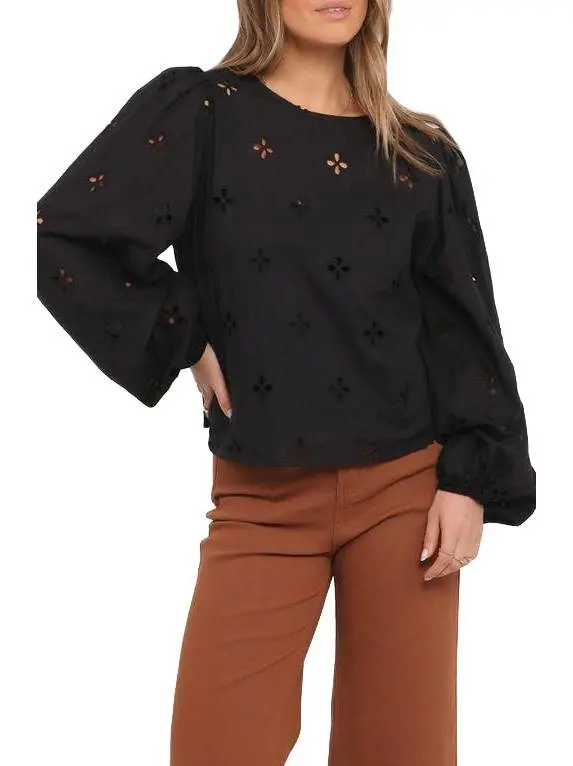 PETAL & PUP Aggie Embroidered Eyelet Top - Black