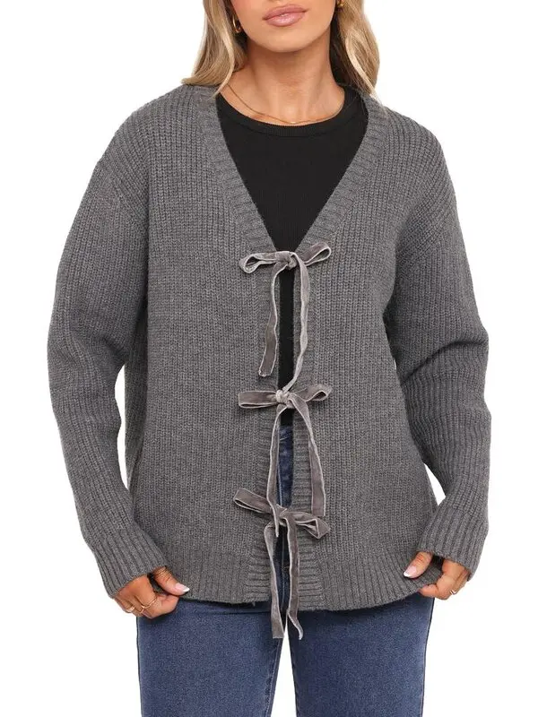 PETAL & PUP Tie-front Cardigan - Grey
