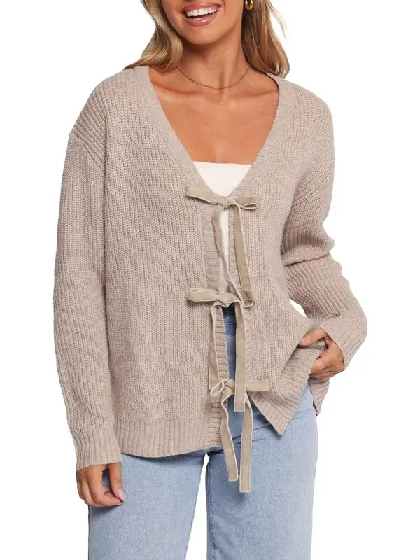 PETAL & PUP Tie-front Cardigan - Taupe
