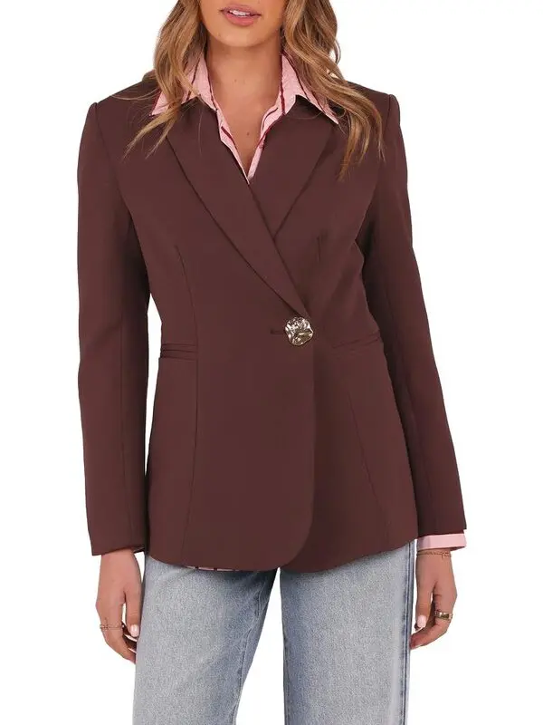 PETAL & PUP Leo One-button Blazer - Chocolate Brown