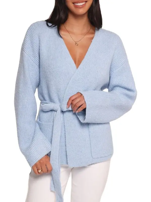 PETAL & PUP Mika Ribbed Wrap Cardigan - Blue