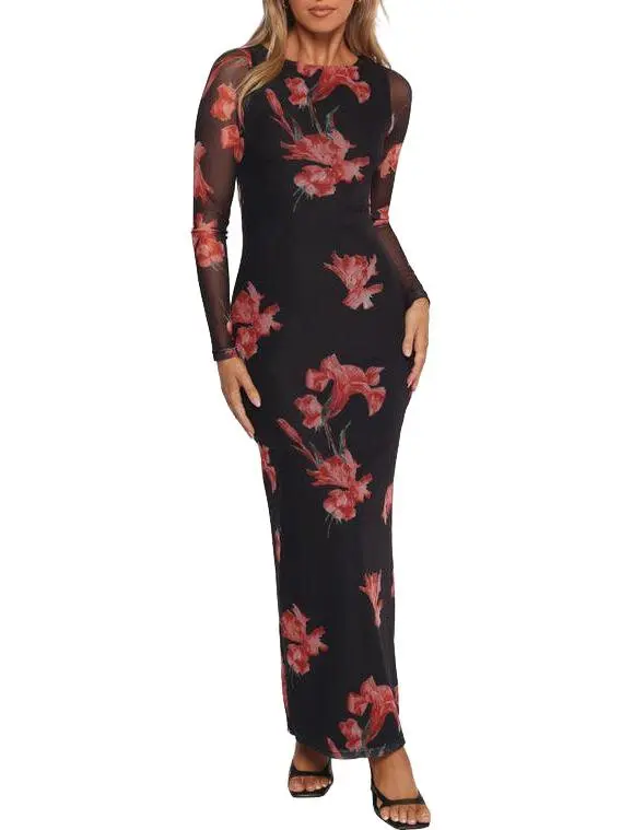PETAL & PUP Hilda Floral Long Sleeve Dress - Black Floral