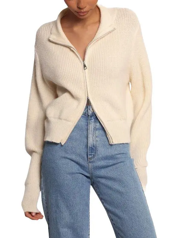 PETAL & PUP Kourtney Rib Zip Cardigan - Cream