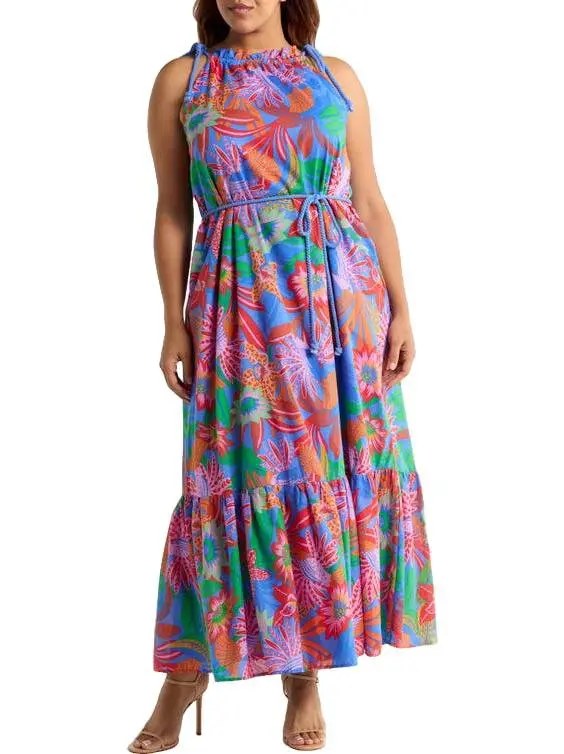 SUGARLIPS Cindal Floral Print Maxi Dress - Blue-pink-multi
