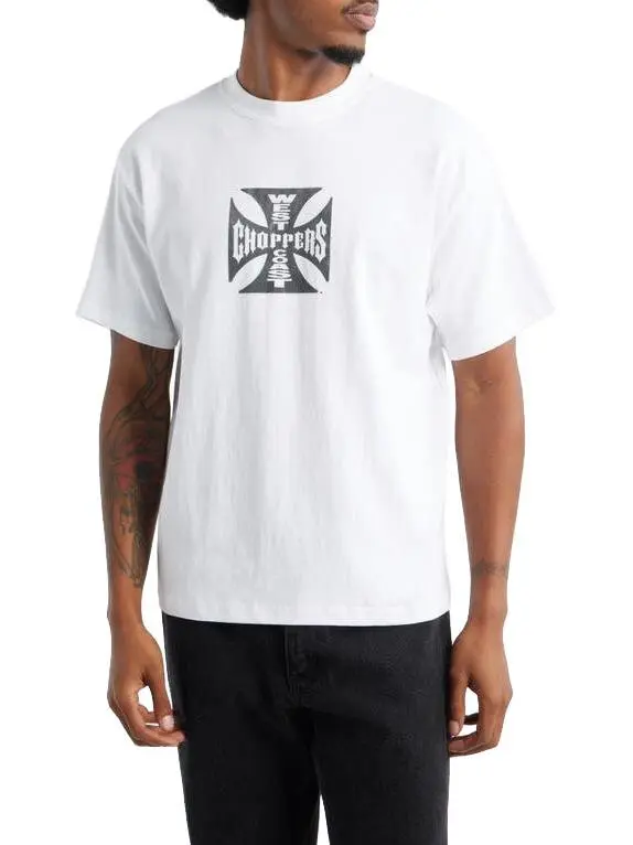 ID SUPPLY CO West Coast Choppers Distressed Core Logo Cotton Graphic T-shirt - White
