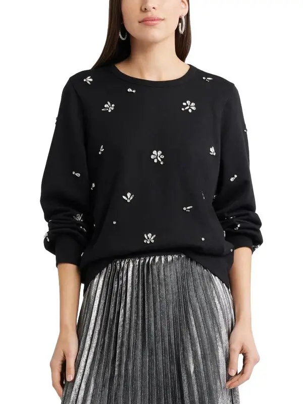 Caslon Crystal Embellished Sweatshirt - Black Jewel Embellishment