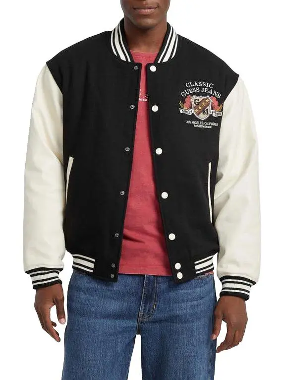 Guess Letterman Varsity Bomber Jacket - Jet Black