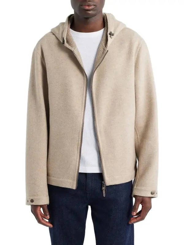 BOSS Cayro Virgin Wool & Cashmere Hooded Jacket - Open Beige