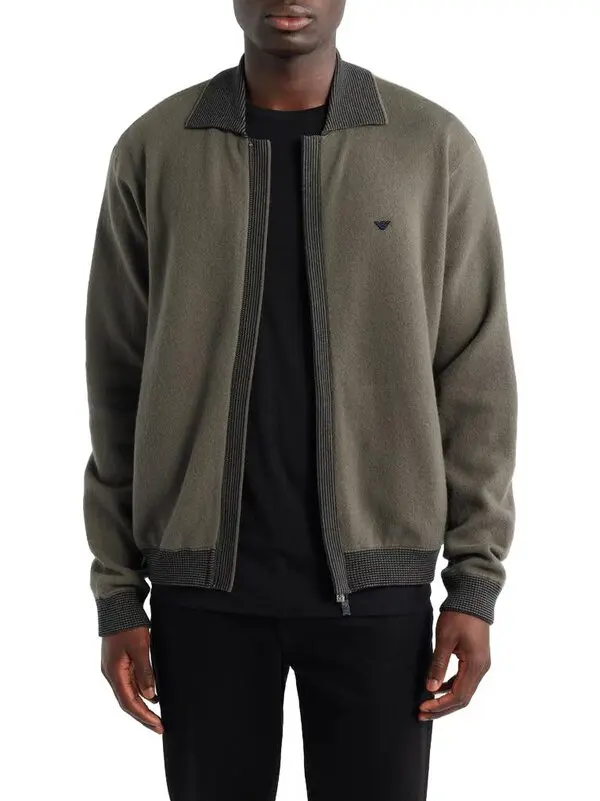 Emporio Armani Wool Zip Cardigan - Grey