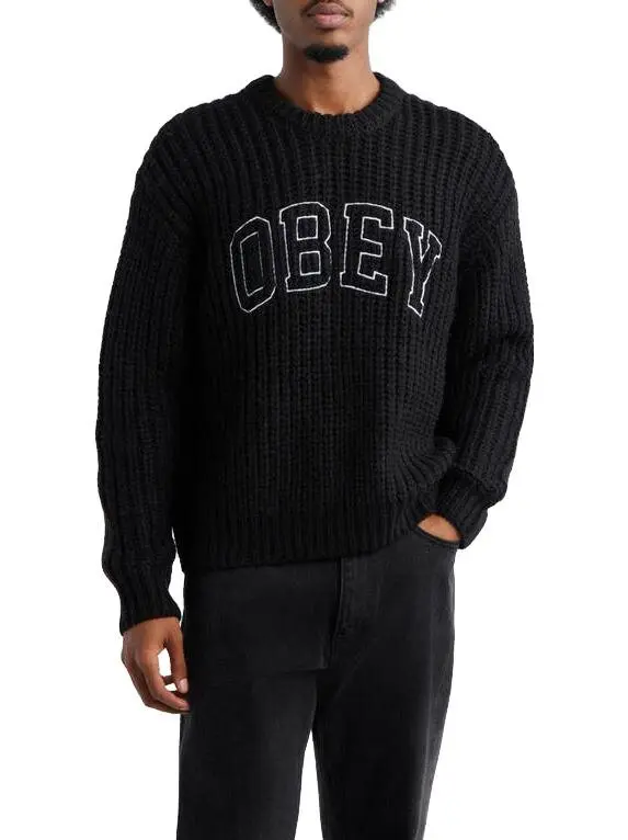 Obey Embroidered Collegiate Logo Crewneck Sweater - Black Multi