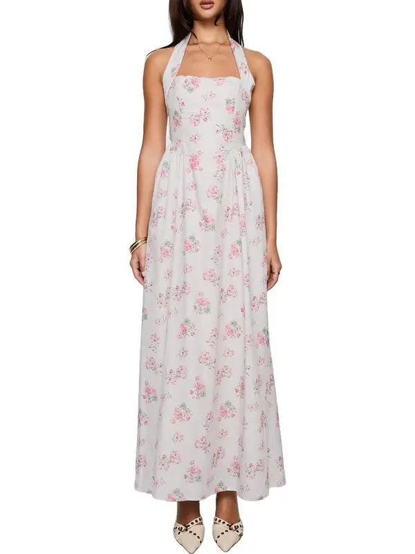 Princess Polly Floral Print Halter Maxi Dress - Pink