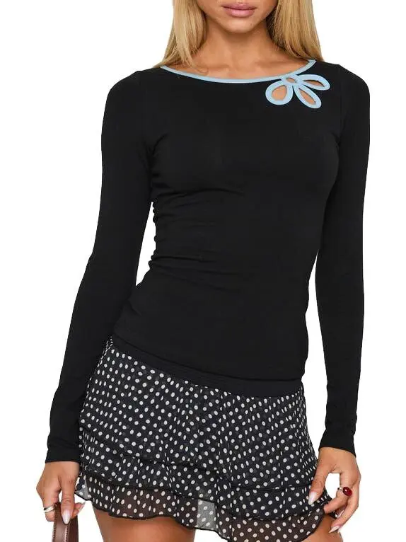 Princess Polly Floral Cutout Long Sleeve Top - Black