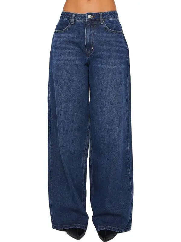 Princess Polly Naylor Low Rise Wide Leg Jeans - Blue Denim