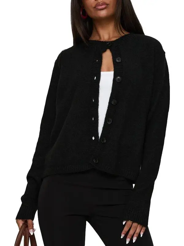 Princess Polly Rib Knit Cardigan - Black