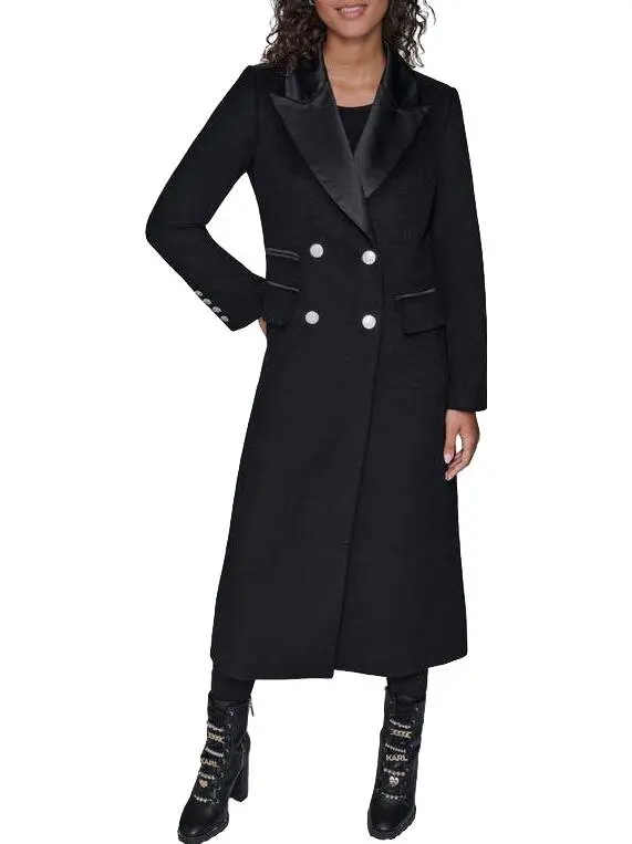 Karl Lagerfeld Paris Tuxedo Wool-blend Longline Coat - Black