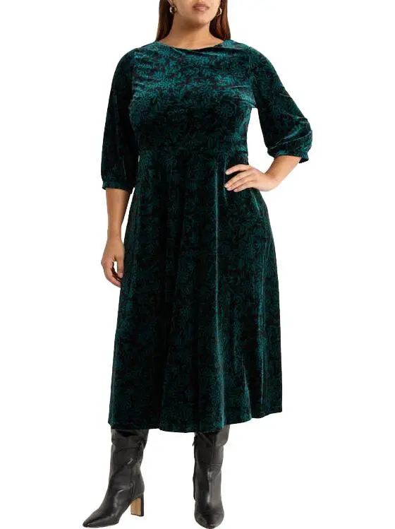 SEASALT CORNWALL Velvet Midi Dress - Evening Woodland Studio Green