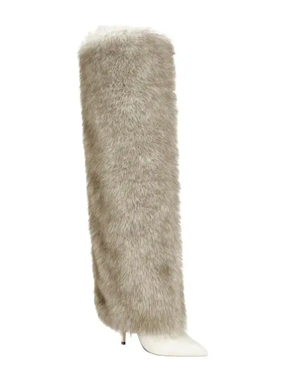 AZALEA WANG Langann Faux Fur Stiletto Boots - Bone