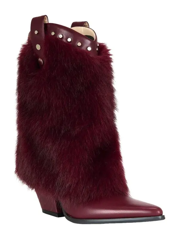 AZALEA WANG Violetta Faux Fur Western Bootie - Burgundy