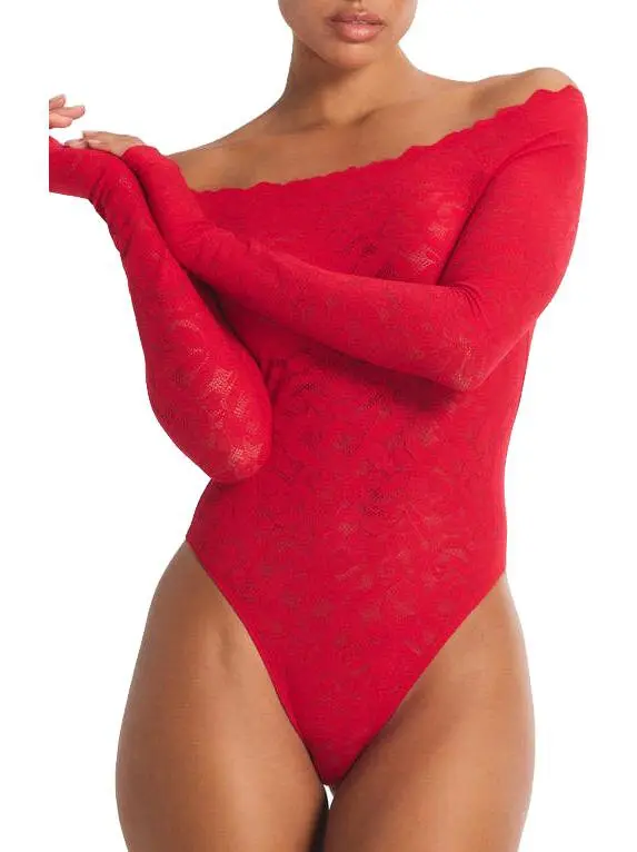 SAVAGE X FENTY Lacy Dreams Pajama Bodysuit - Timeless Red