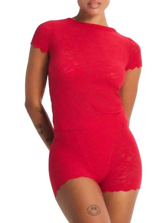 SAVAGE X FENTY Lacy Dreams Pajama Baby Tee - Timeless Red