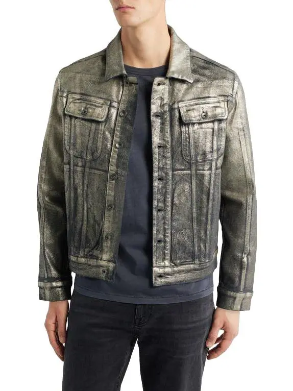 John Varvatos Anthony Foil Trucker Jacket - Metal Grey