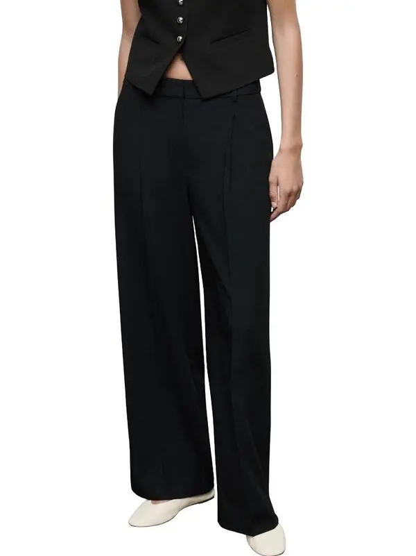 Mango Pleated Wide-leg Trousers - Black