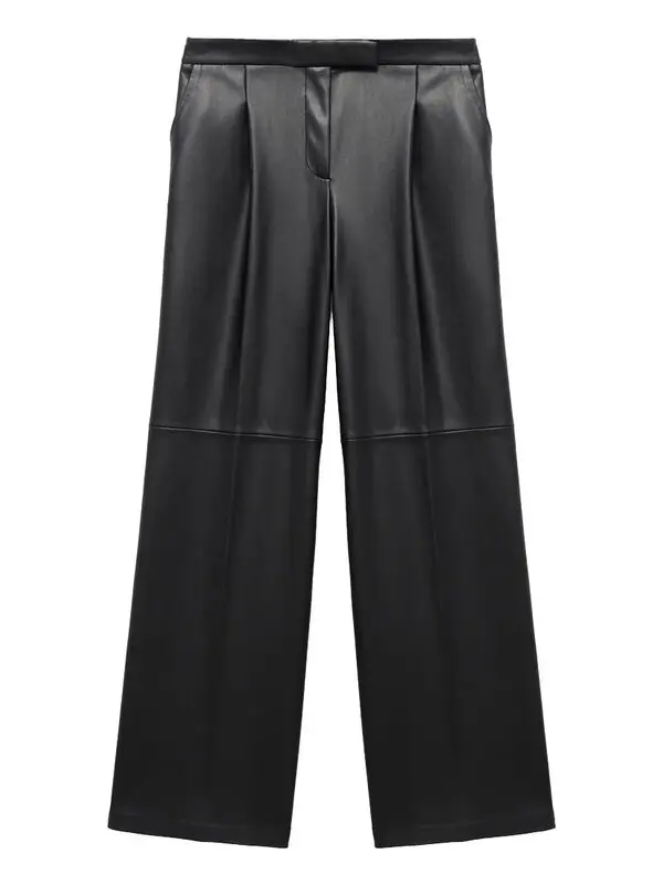 Mango Wide Leg Faux Leather Trousers - Black