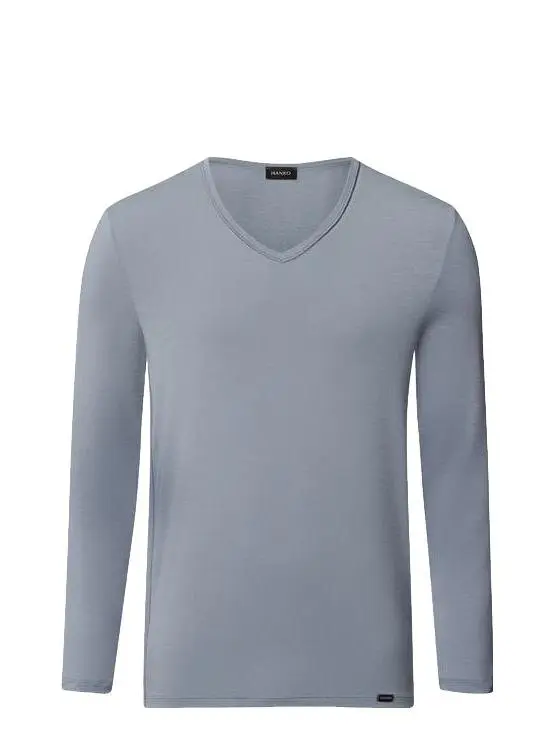 Hanro Natural Function Tencel And Cotton Fitted V-neck Top - Cliff Grey